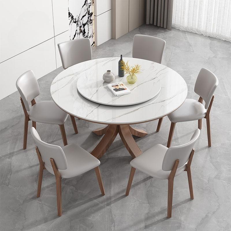 Elegant Round Dining Table with Sintered Stone Top Sturdy Wooden Base ...