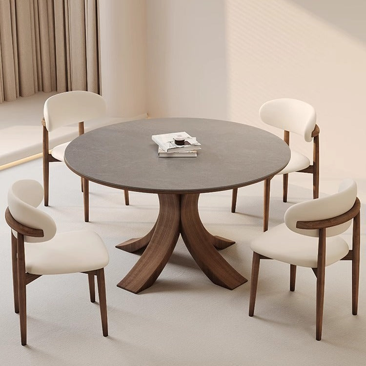 Elegant Round Dining Table with Sintered Stone Top Sturdy Wooden Base ...