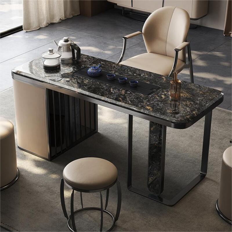 Stainless Steel Integral Frame with Black-Gold Stone Tea Tray Rectangu ...