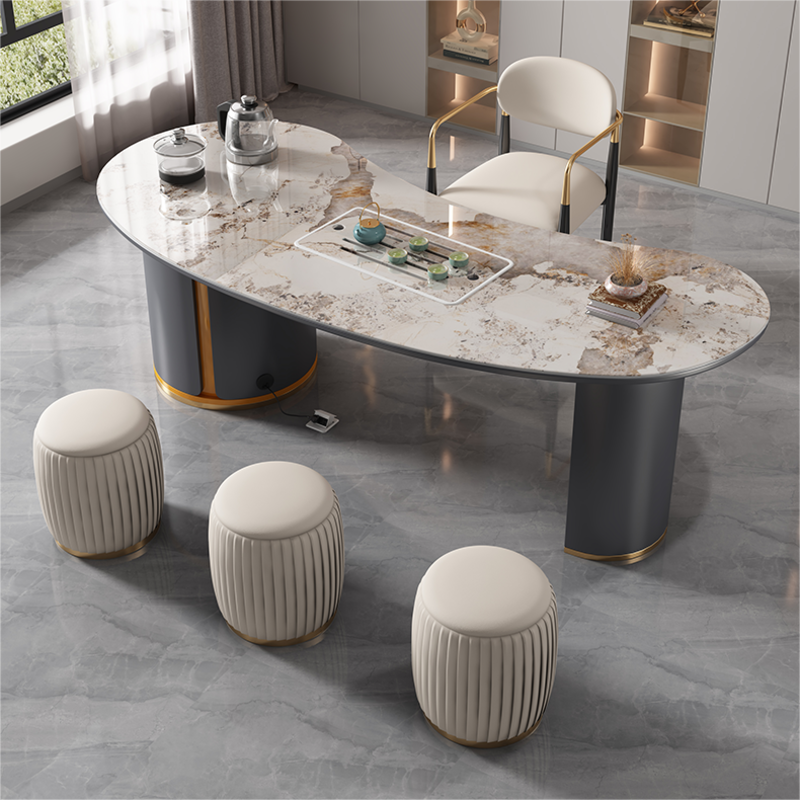 Curved Tea and Office Integrated Island Table with Circular Storage Ca ...