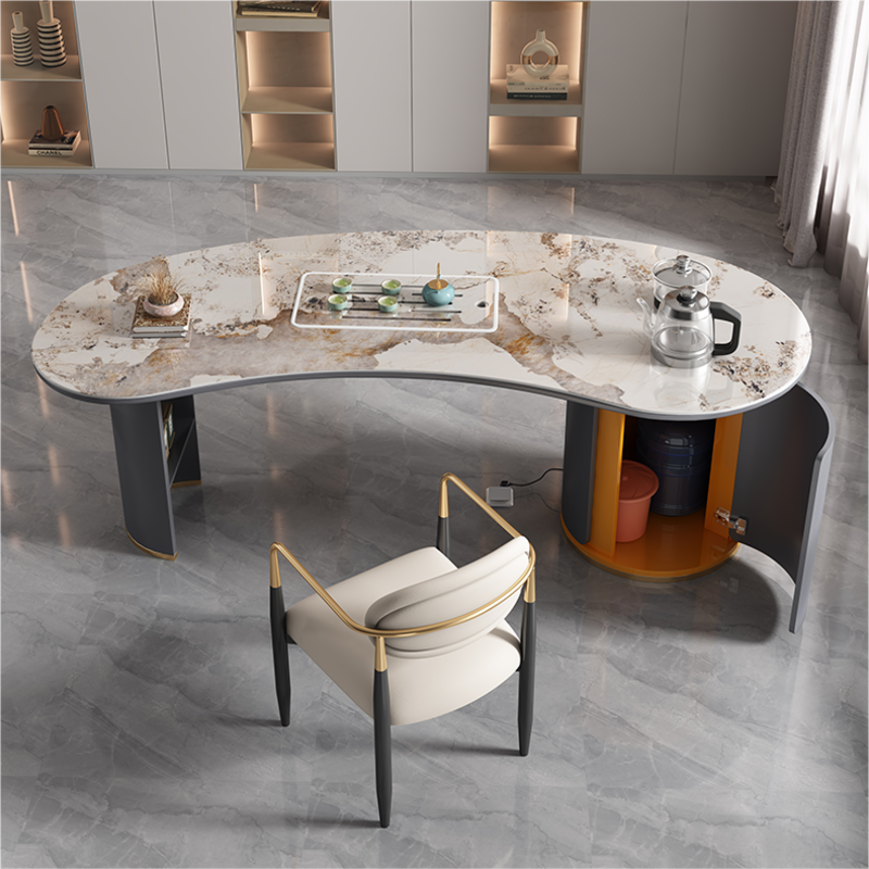 Curved Tea and Office Integrated Island Table with Circular Storage Ca ...