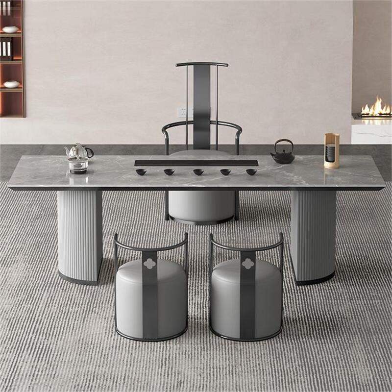 Simple Rectangular Island Table with Dual Semi-Circular Bases– DPhome