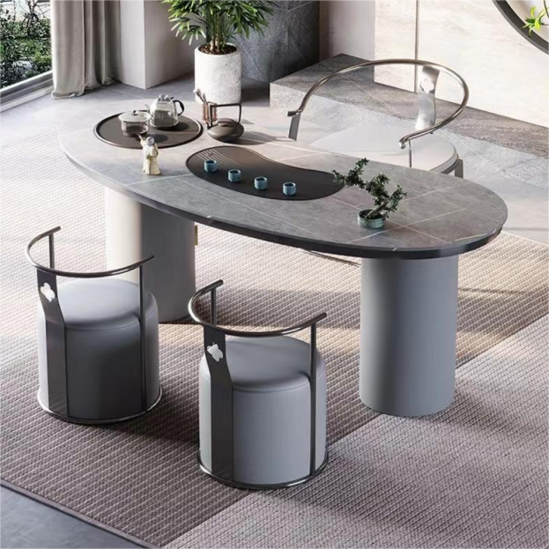Stylish Double Circular Column Irregular Sintered Stone Tea Table ...