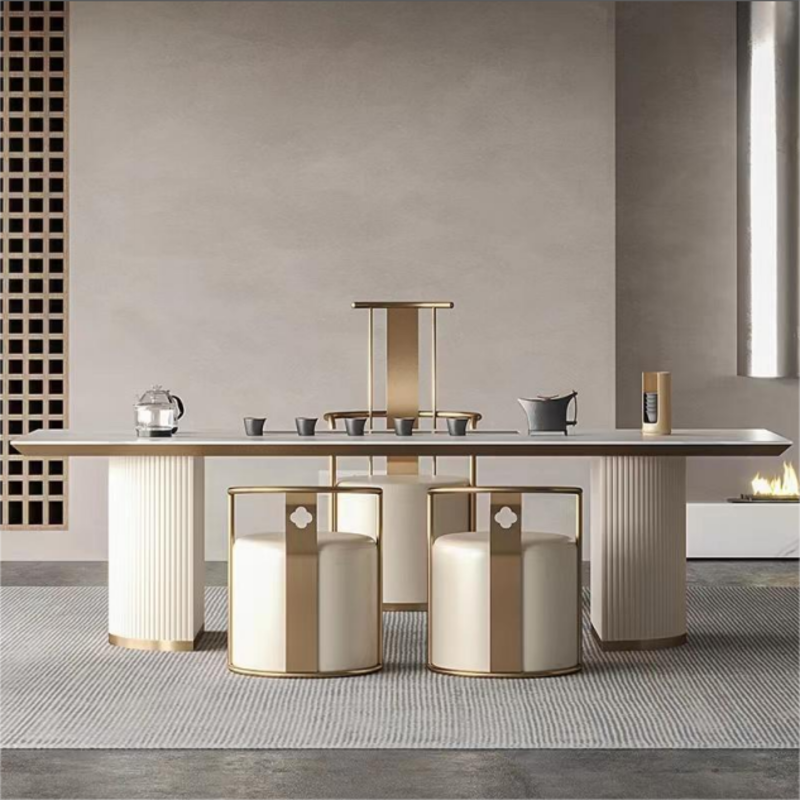 Simple Rectangular Island Table with Dual Semi-Circular Bases– DPhome