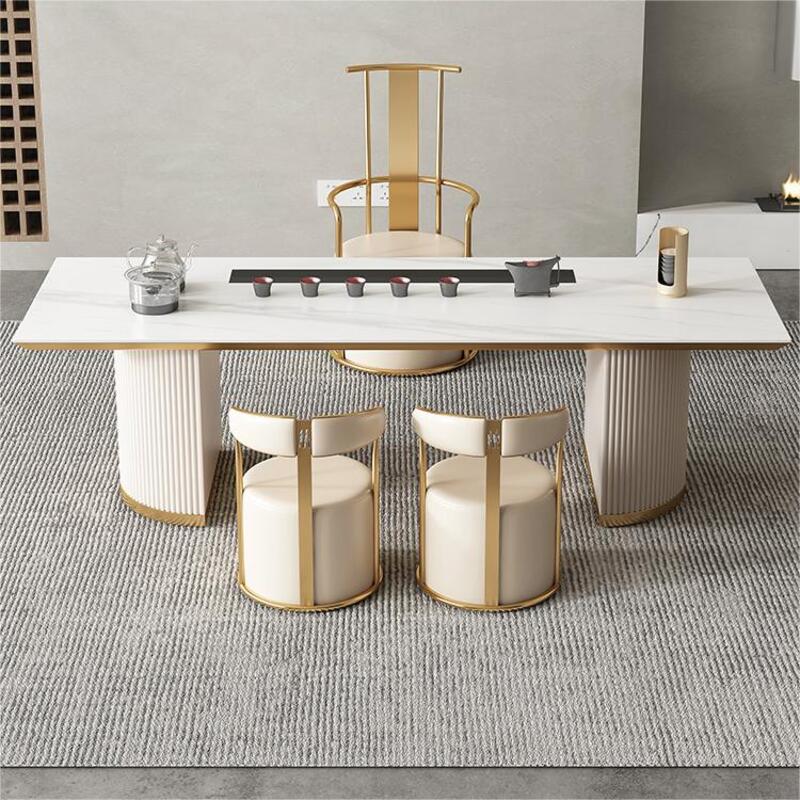 Simple Rectangular Island Table with Dual Semi-Circular Bases– DPhome