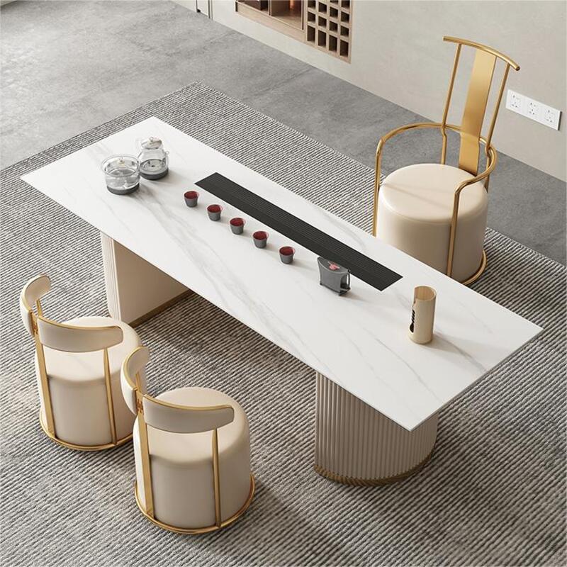 Simple Rectangular Island Table with Dual Semi-Circular Bases– DPhome