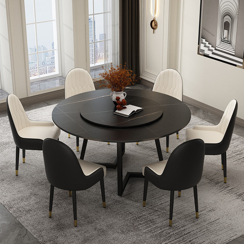 Sintered Stone Round Dining Table with Turnable & Double V-Base– DPhome