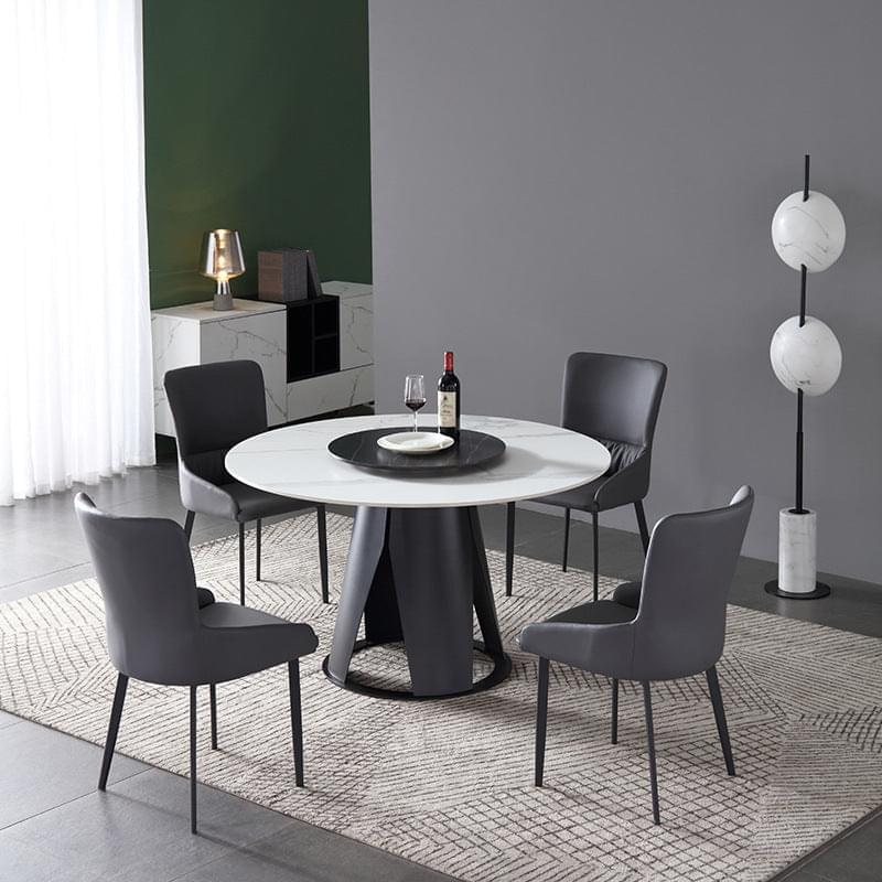 White Sintered Stone Round Shape Dining Table - DPhome