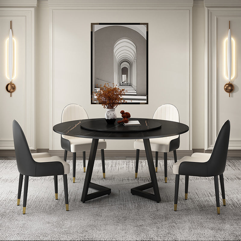 Sintered Stone Round Dining Table with Turnable & Double V-Base– DPhome