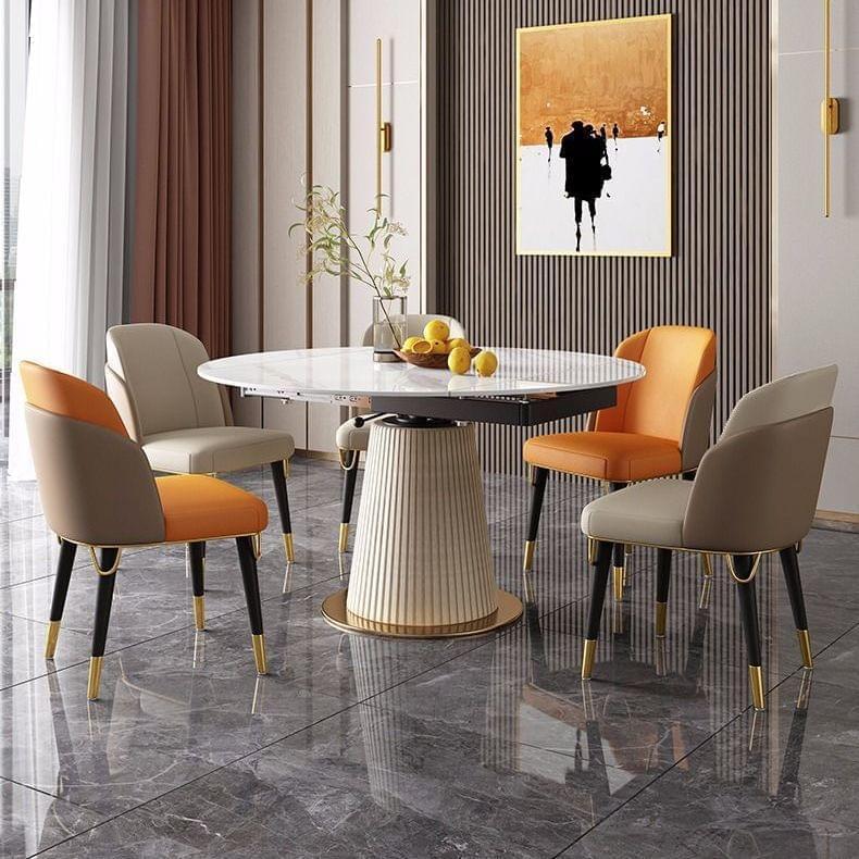 Extendable Round Sintered Stone Dining Table with Steel Base - DPhome