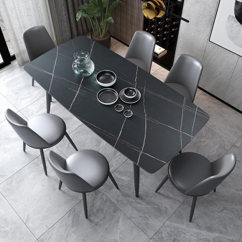Classic Rectangle Sintered Stone Dining Table with Steel Base - DPHOME ...