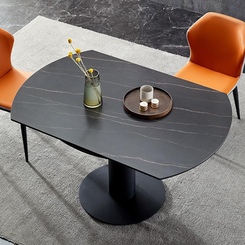 Extendable Round Sintered Stone Dining Table with Chairs Set- DPhome