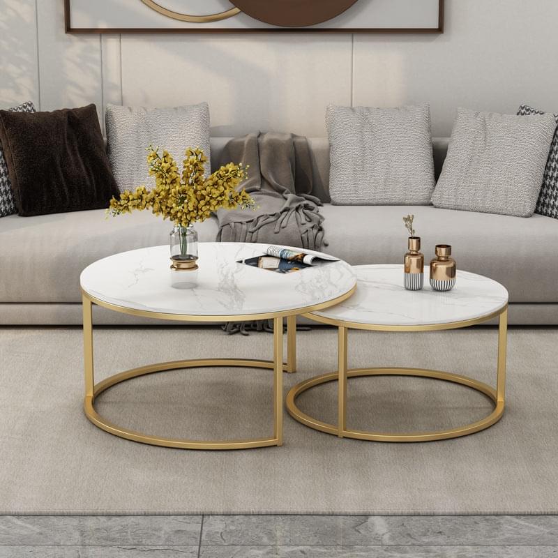 Gold Round Nesting Coffee Table Set of Two - DPHOME– DPhome